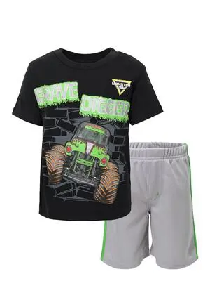 MONSTER JAM T-shirt And Mesh Shorts Set - Black/gray