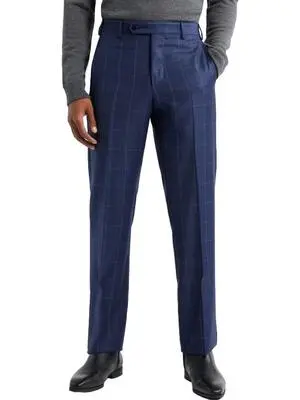 Zanella Devon Flat-front Windowpane Wool Trousers - Blue