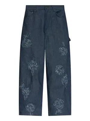 ROTATE BY BIRGER CHRISTENSEN Jeans With Embroidered Floral Appliqués - Navy Blue