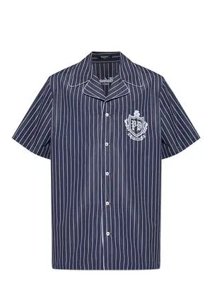 Balmain Striped Shirt With Logo - Navy Blue