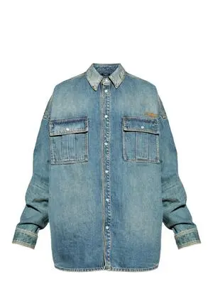 Balmain Denim Shirt With Logo - Blue