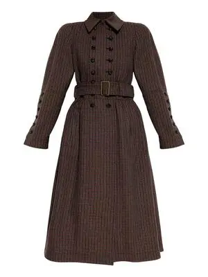Chloé Plaid Patterned Belted Coat - Brown