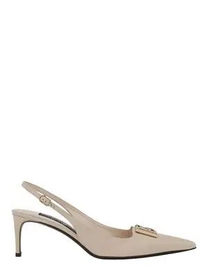 Dolce & Gabbana Polished Calfskin Slingbacks With Dg Logo - Beige