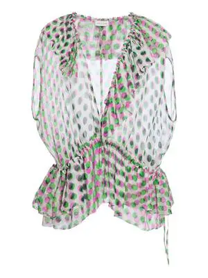 Dries Van Noten Dries Van Noten Cally Bis Polka Dot Silk Creponne Top Multi