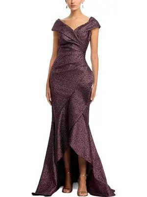 Rickie Freeman For Teri Jon Metallic Jacquard Ruffle Gown - Amethyst