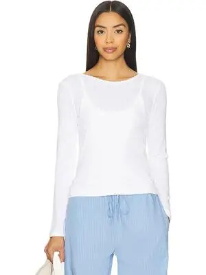 LESET Pointelle Layered Long Sleeve Top - White