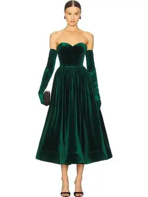 BRONX AND BRONCO Inara Velvet Midi Dress - Emerlad Green
