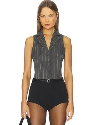 Fleur Du Mal Maxwell Bodysuit - Dark Grey Pinstripe