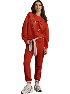 Beach Riot Crewneck Pullover Red Sequin Bow