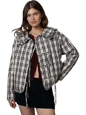 Maeve The Hazel Quilted Plaid Jacket - Black/white Plaid