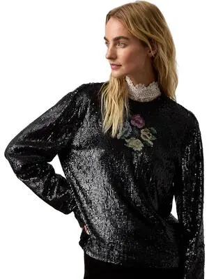 Ralph Lauren Embellished Tulle Sharon Top - Black