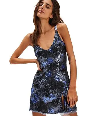 Free People Sequin Jacquard Mini Slip Midnight Disco