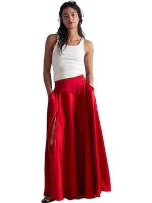 Free People Satin A-line Maxi Skirt - Salsa
