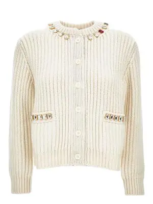 Thom Browne Cashmere Cardigan With Crystal Trim - White