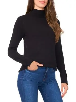 Halogen Button Cuff Turtleneck Sweater - Rich Black