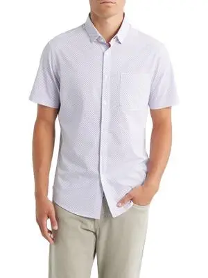 Mizzen+main Leeward Trim Fit Short Sleeve Performance Button-up Shirt - Mulberry Double Diamond