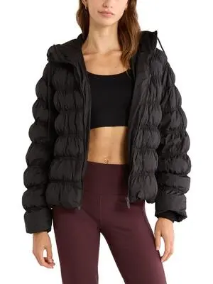 Zella Ruched Puffer Jacket - Black