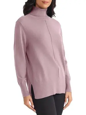 Jones New York Seam Front Bouclé Turtleneck Sweater Rose