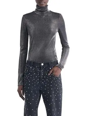 Isabel Marant Jadia Metallic Turtleneck Top - Gun Metal