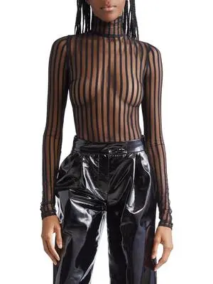 LAQUAN SMITH Illusion Stripe Turtleneck Bodysuit - Black