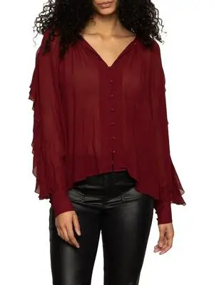 Sanctuary Harmony Ruffle Sleeve Shirt - Crimson Red