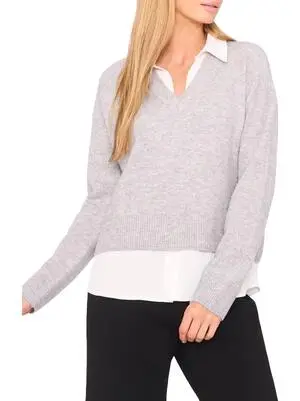 Halogen Layered Look Sweater - Light Heather Grey