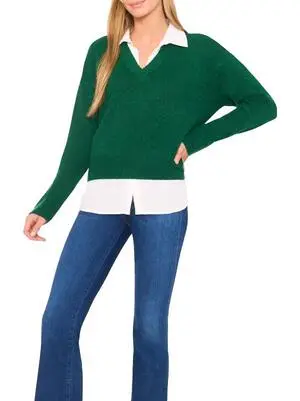 Halogen Layered Look Sweater - Pine Green