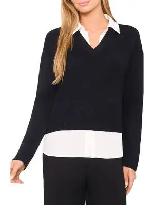 Halogen Layered Look Sweater - Rich Black