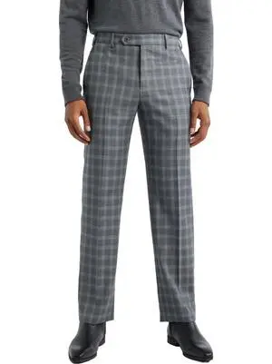 ZANELLA Zanella Devon Flat Front Plaid Wool Trousers