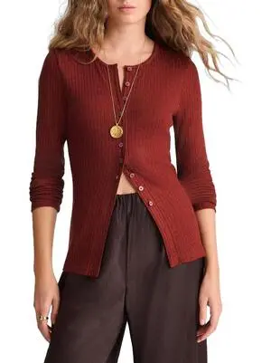 Madewell Textural Cutaway Crewneck Cardigan - Deep Redwood