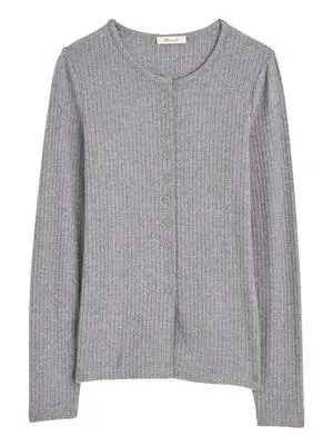 Madewell Textural Cutaway Crewneck Cardigan - Hthr Charcoal
