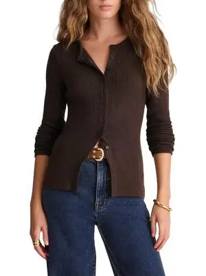 Madewell Textural Cutaway Crewneck Cardigan - Molasses