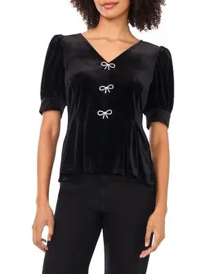 CECE DUPRAZ Rhinestone Bow Velvet Top - Rich Black