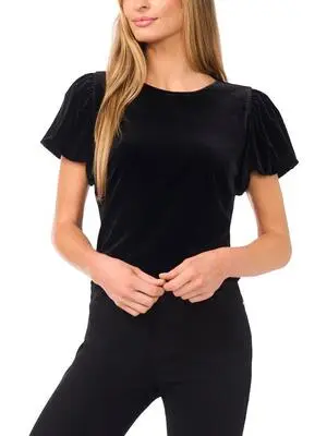 CECE DUPRAZ Puff Sleeve Stretch Velvet Top - Rich Black