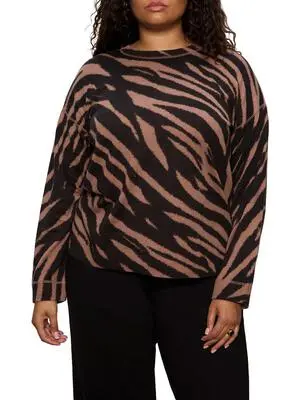Sanctuary Zebra Stripe Crewneck Sweater - Abstract Brown