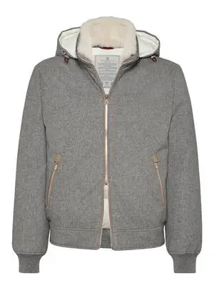 Brunello Cucinelli Down Jacket With Detachable Hood - Light Grey