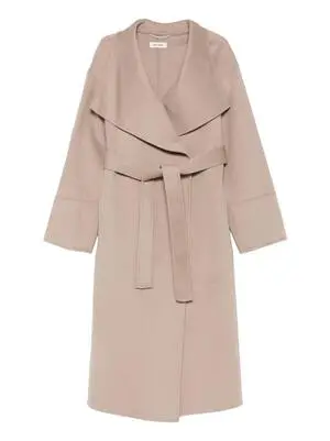 Soft Goat Cashmere Belted Coat Beige
