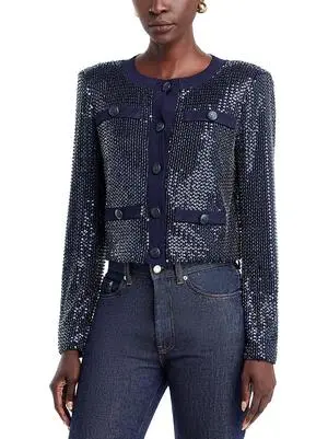Ramy Brook Anna Sequined Jacket - Navy Beaded Mesh