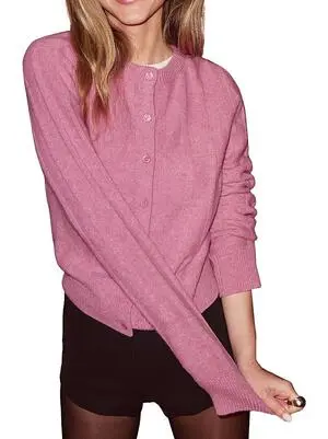REFORMATION Hannah Wool Crewneck Cardigan - Peony