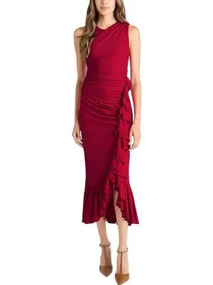 Cinq À Sept Fatima Ruffled Midi Dress - Burgundy Plum