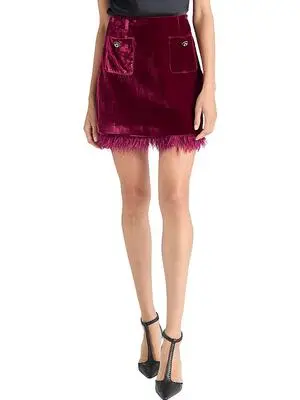 Cinq À Sept Luna Feather Trim Mini Skirt Red Plum