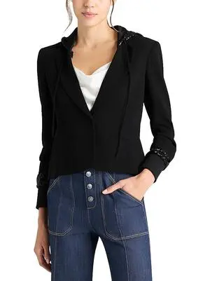 Cinq À Sept Sequin Hooded Single Button Jacket - Black/black