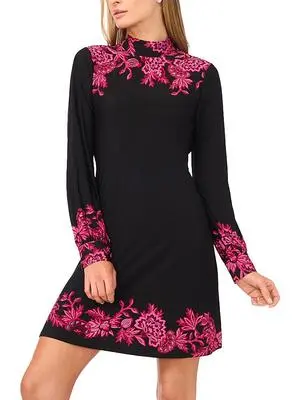 CECE DUPRAZ Border Print Mock Neck Dress
