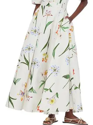 LEO LIN Floral-Print Cotton Maxi Skirt