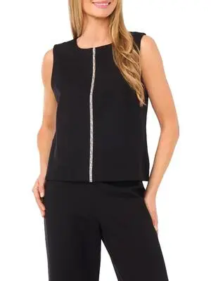 Halogen Rhinestone Accent Sleeveless Top - Rich Black