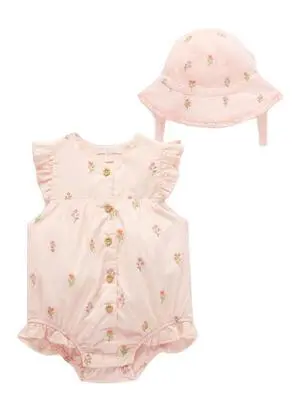 PUREBABY Bodysuit And Sun Hat Set - Sprig Broderie