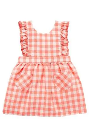 PUREBABY Gingham Pinnie Dress - Coral Gingham