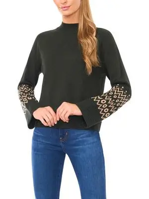 Halogen Fair Isle Accent Mock Neck Sweater - Midnight Sage