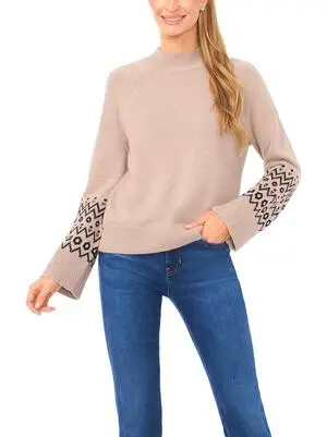 Halogen Fair Isle Accent Mock Neck Sweater - Pure Cashmere