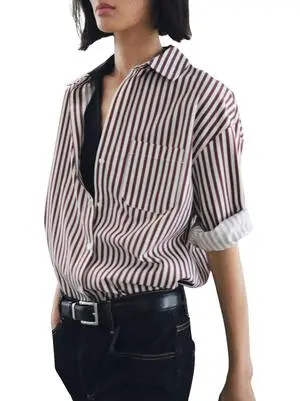 Mango Stripe Cotton Blend Button-up Shirt - Ecru